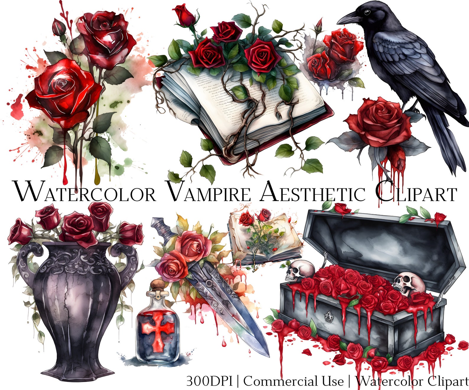 Watercolor Vampire Gothic Aesthetics Clipart Set of 20 Files With ...