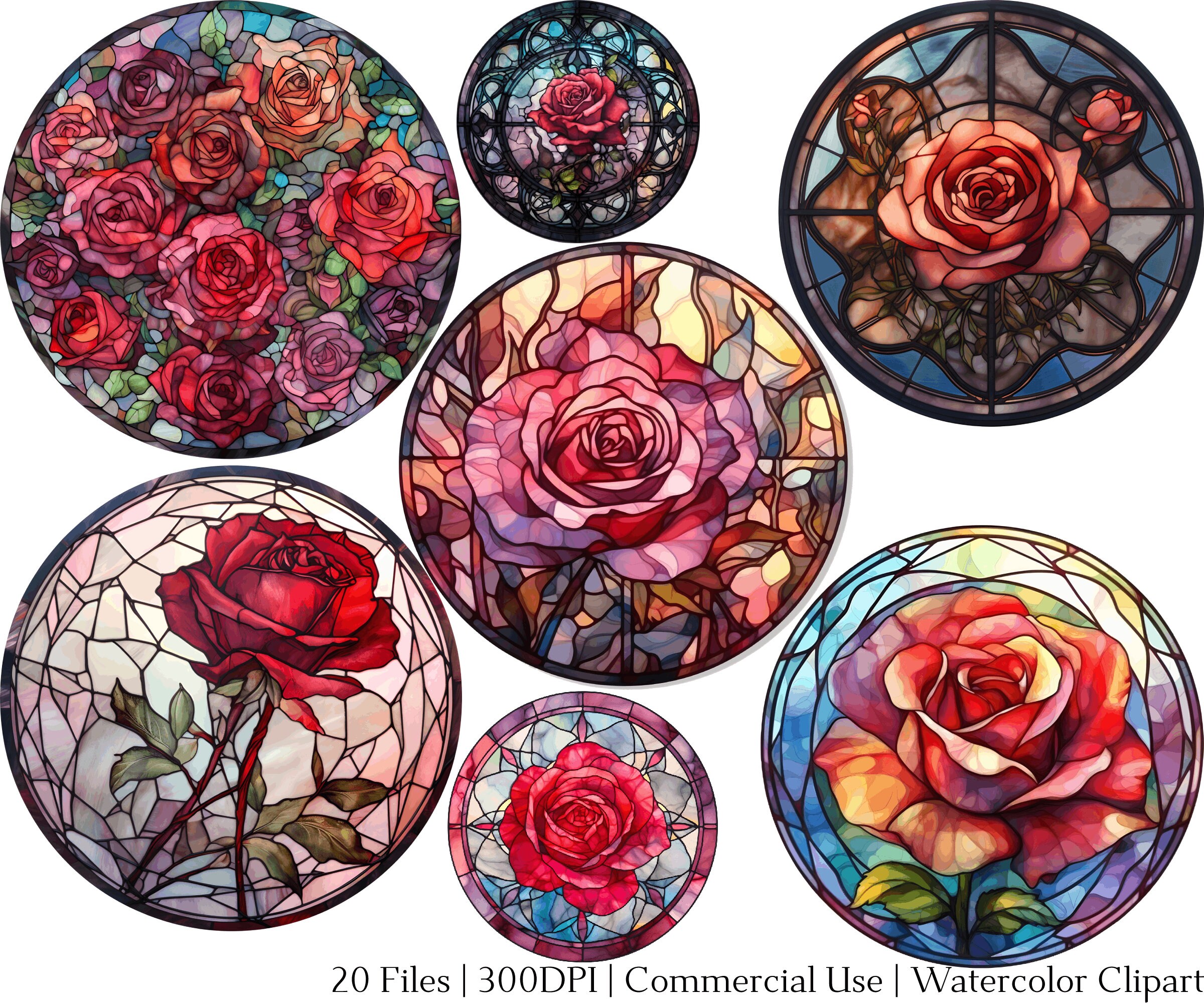 Watercolor Stained Glass Rose Clipart Set of 20 Files With Instant ...