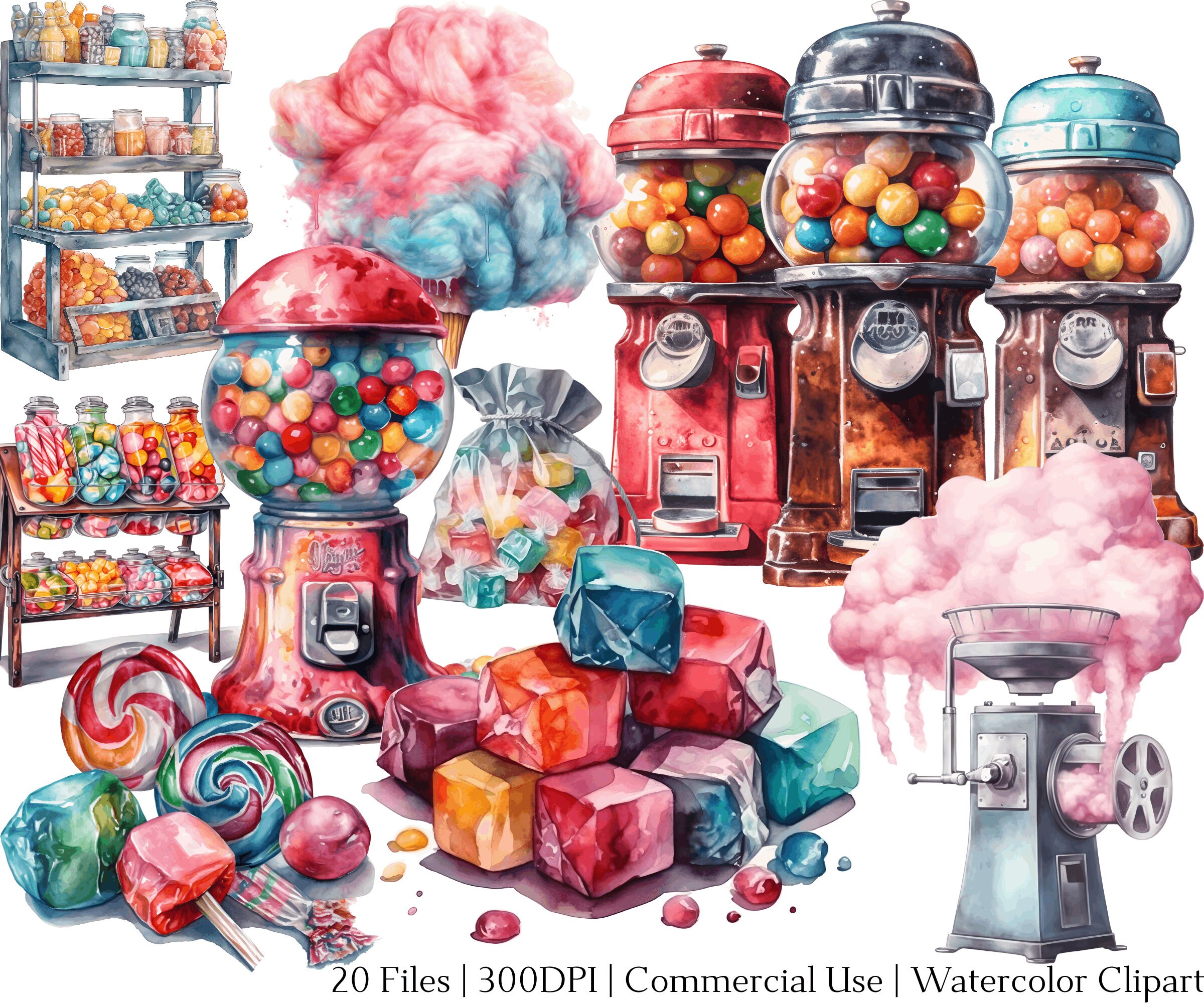 Watercolor Candy Clipart Set: Colorful Sweets, PNG & PDF (commercial ...