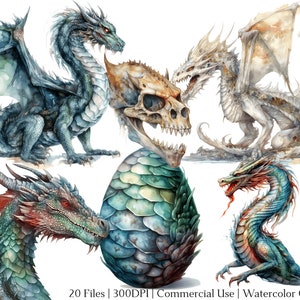 Watercolor Fantasy Dragon Clipart Set of 20 Files With Instant Download ...