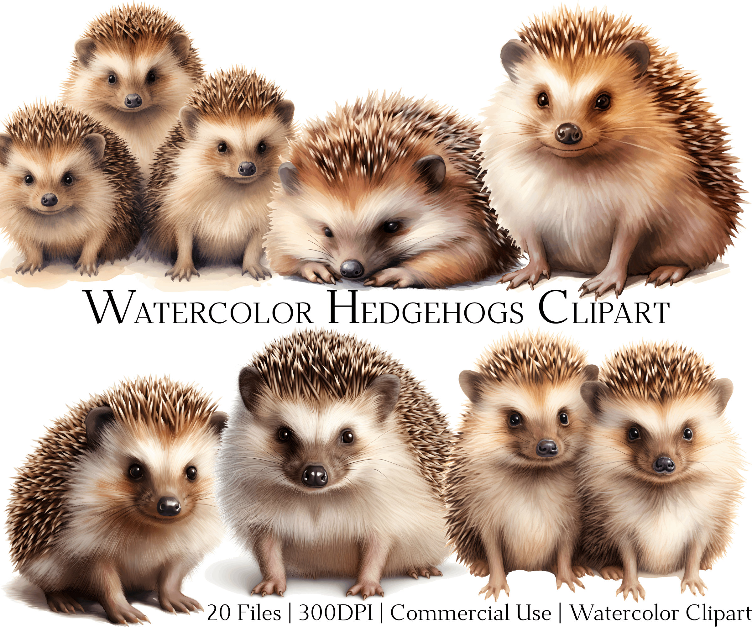 Watercolor Hedgehogs Clipart Set of 20 Files With Instant Download ...