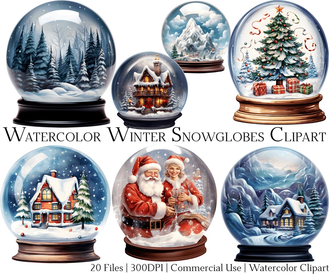 Watercolor Christmas Snowglobes Clipart: Winter Holiday Scenes (PNG ...