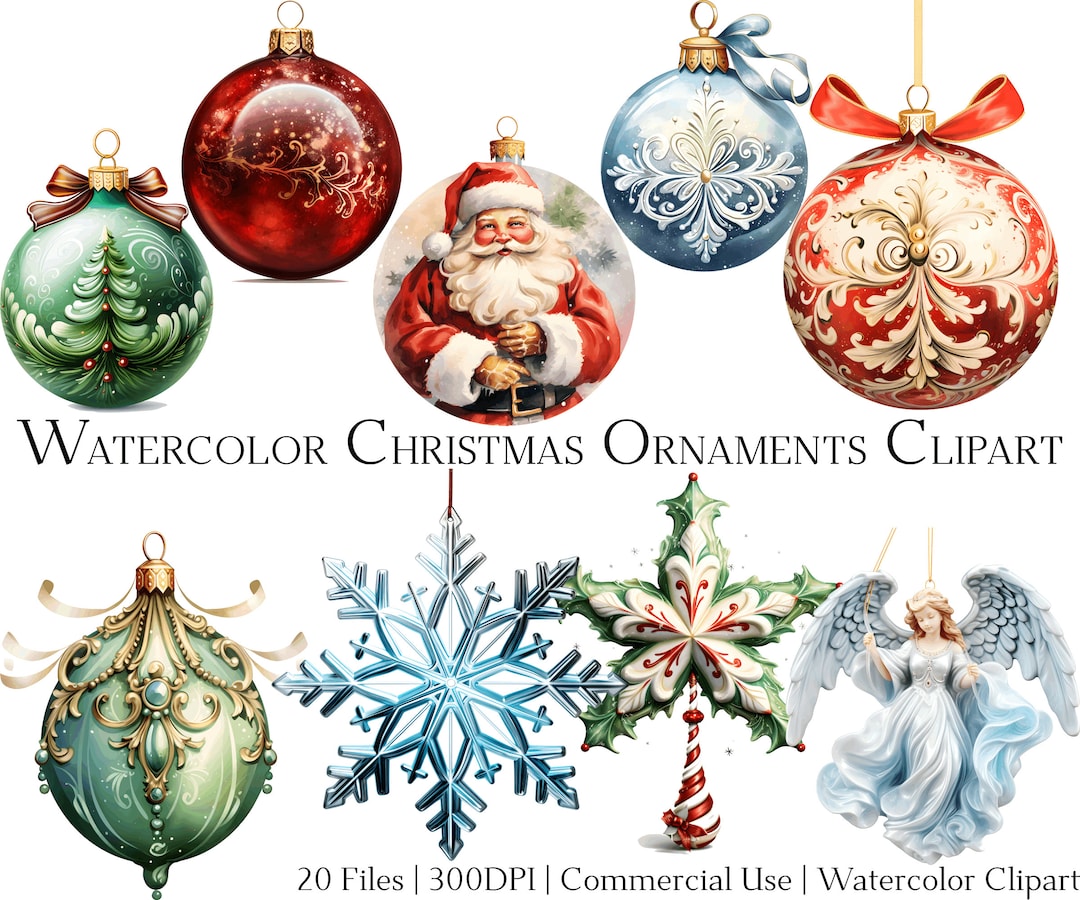 Watercolor Christmas Ornaments Clipart Set of 20 Files With Instant ...