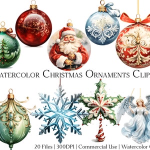 Watercolor Christmas Ornaments Clipart Set of 20 Files With Instant ...