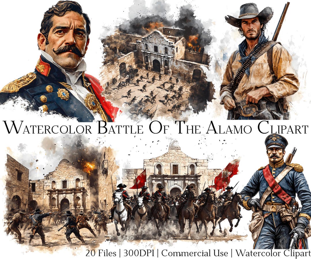Watercolor Battle of the Alamo Clipart Set of 20 Files With Instant ...
