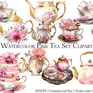 Watercolor Pink Tea Clipart Set of 20 Files With Instant Download ...