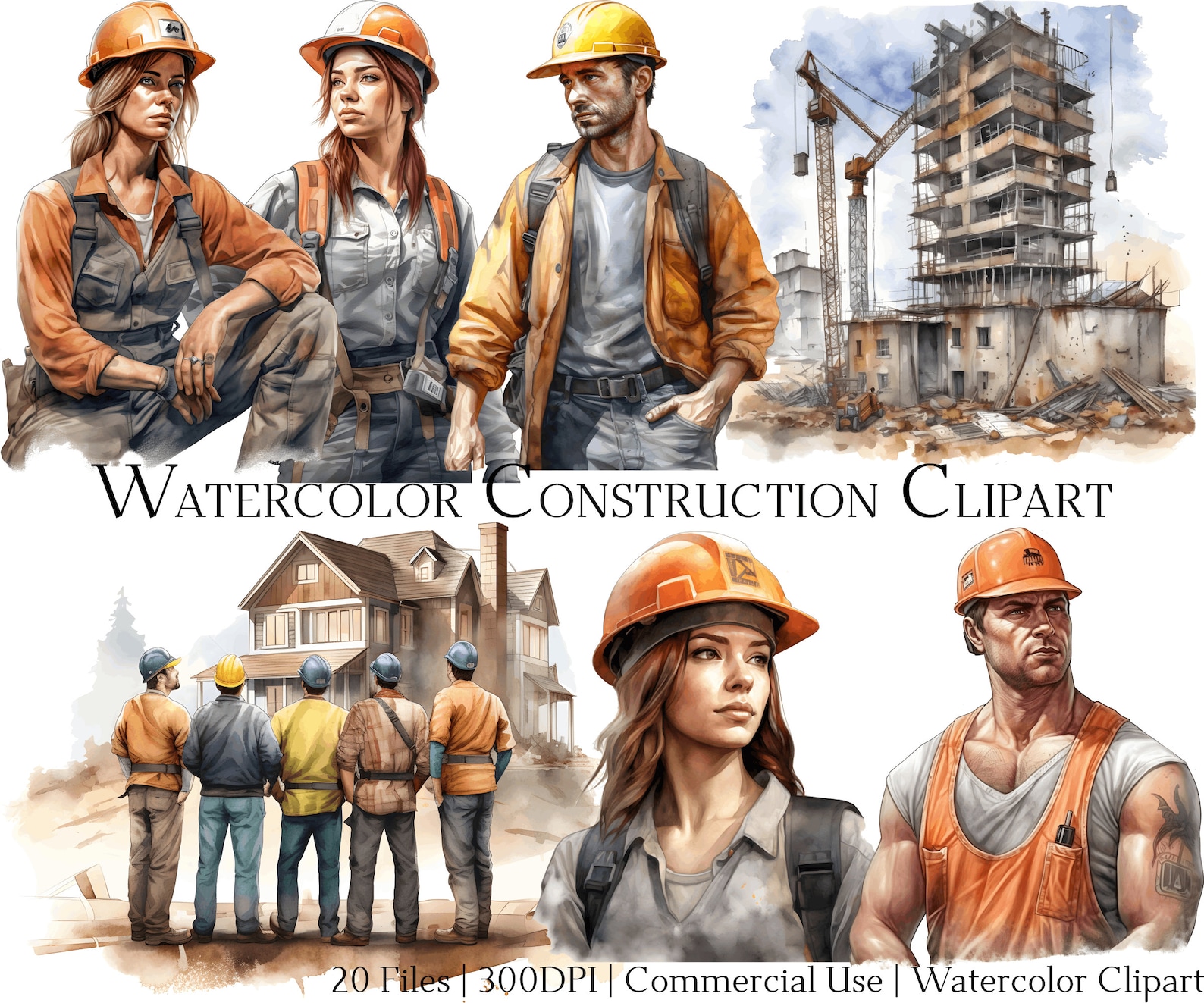 Watercolor Construction Clipart Set of 20 Files With Instant Download ...