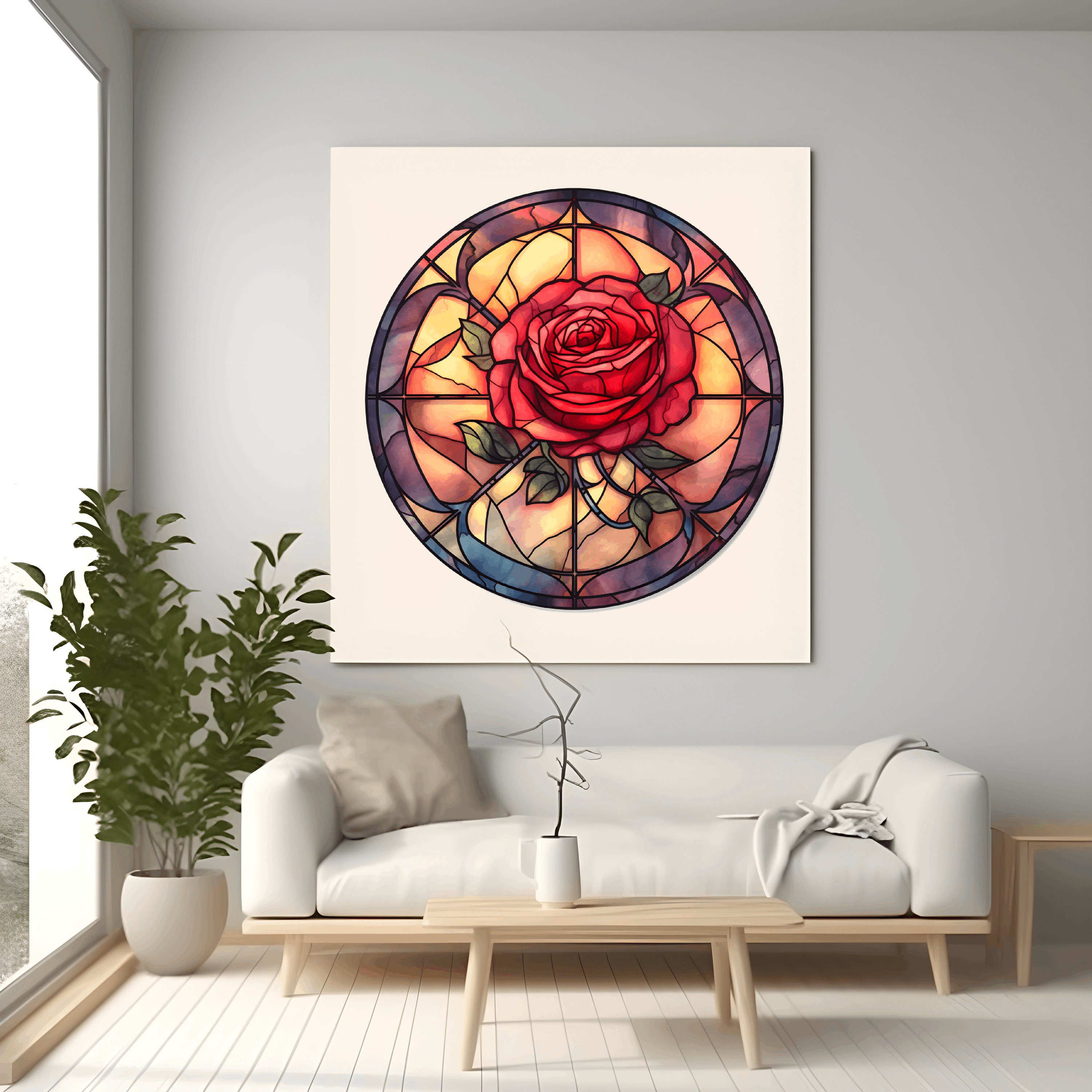 Watercolor Stained Glass Rose Clipart Set: Gothic Floral Art (PNG + PDF ...