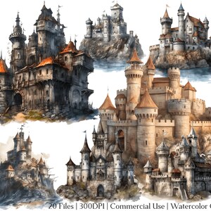 Watercolor Medieval Castle Clipart Set of 21 Files With Instant ...