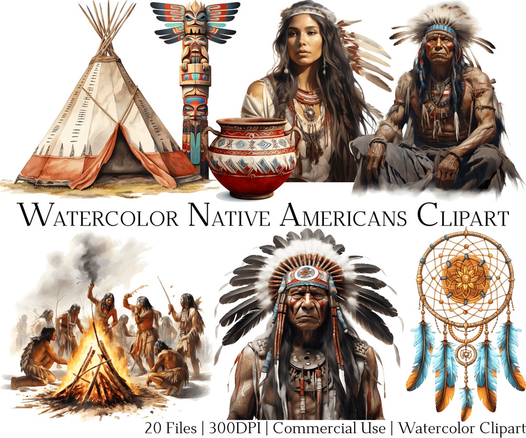 Watercolor Native Americans Clipart Set of 20 Files With Instant ...