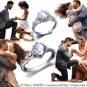 Watercolor Engagement Clipart Set: DIY Wedding Invitations (PNG + PDF ...