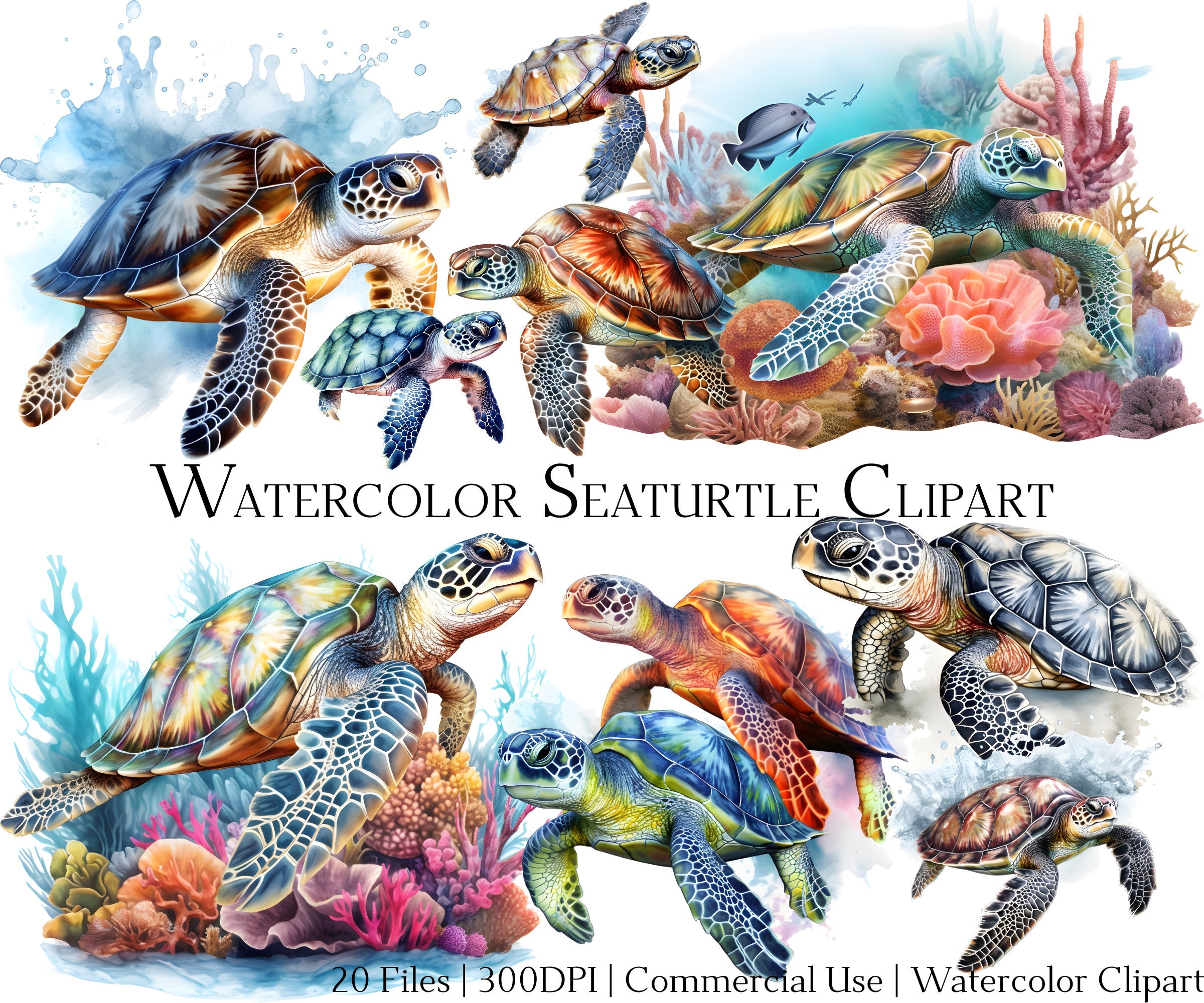 Watercolor Sea Turtle Clipart Set of 20 Files With Instant Download ...