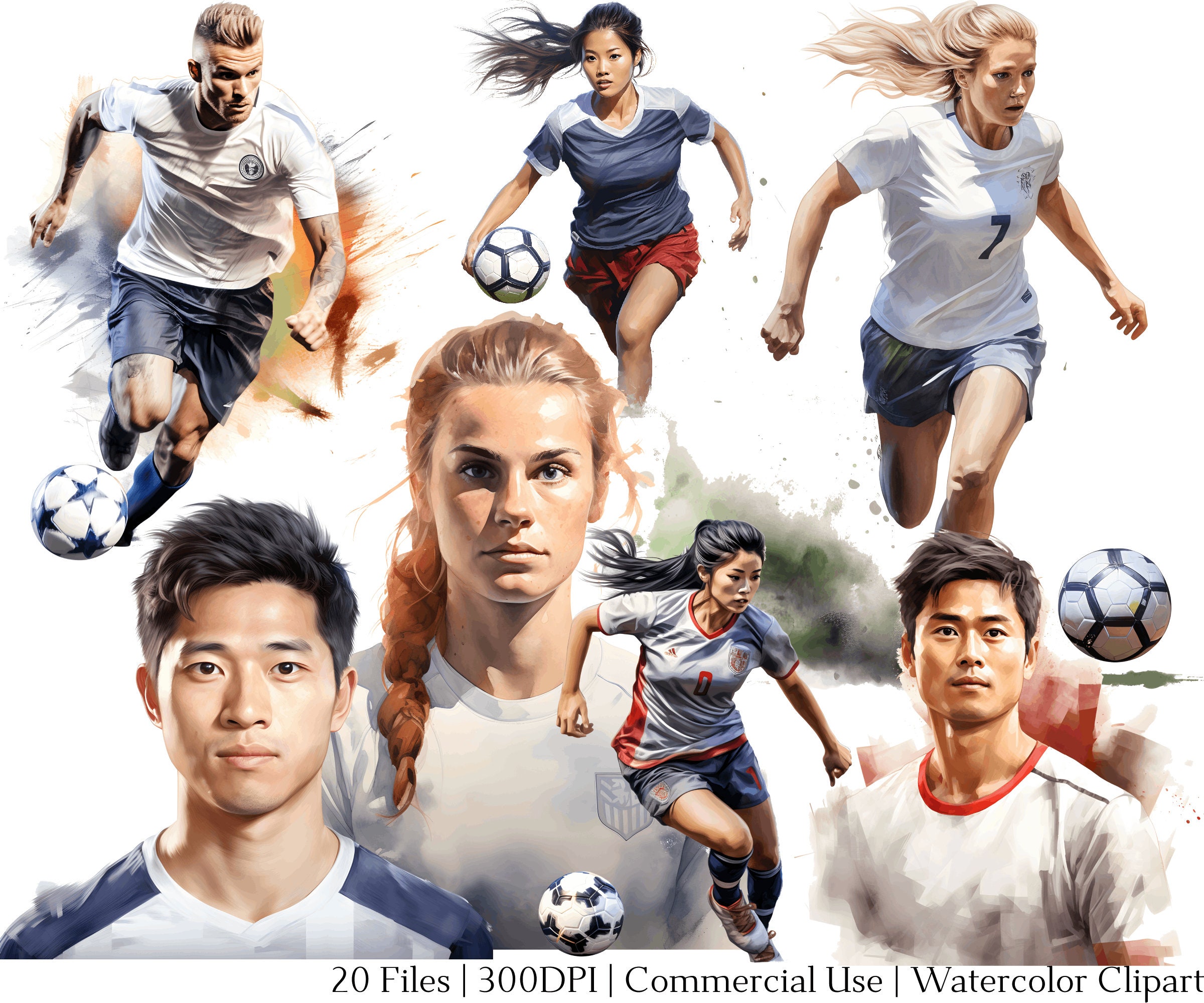 Watercolor Soccer Clipart Set of 20 Files With Instant Download ...