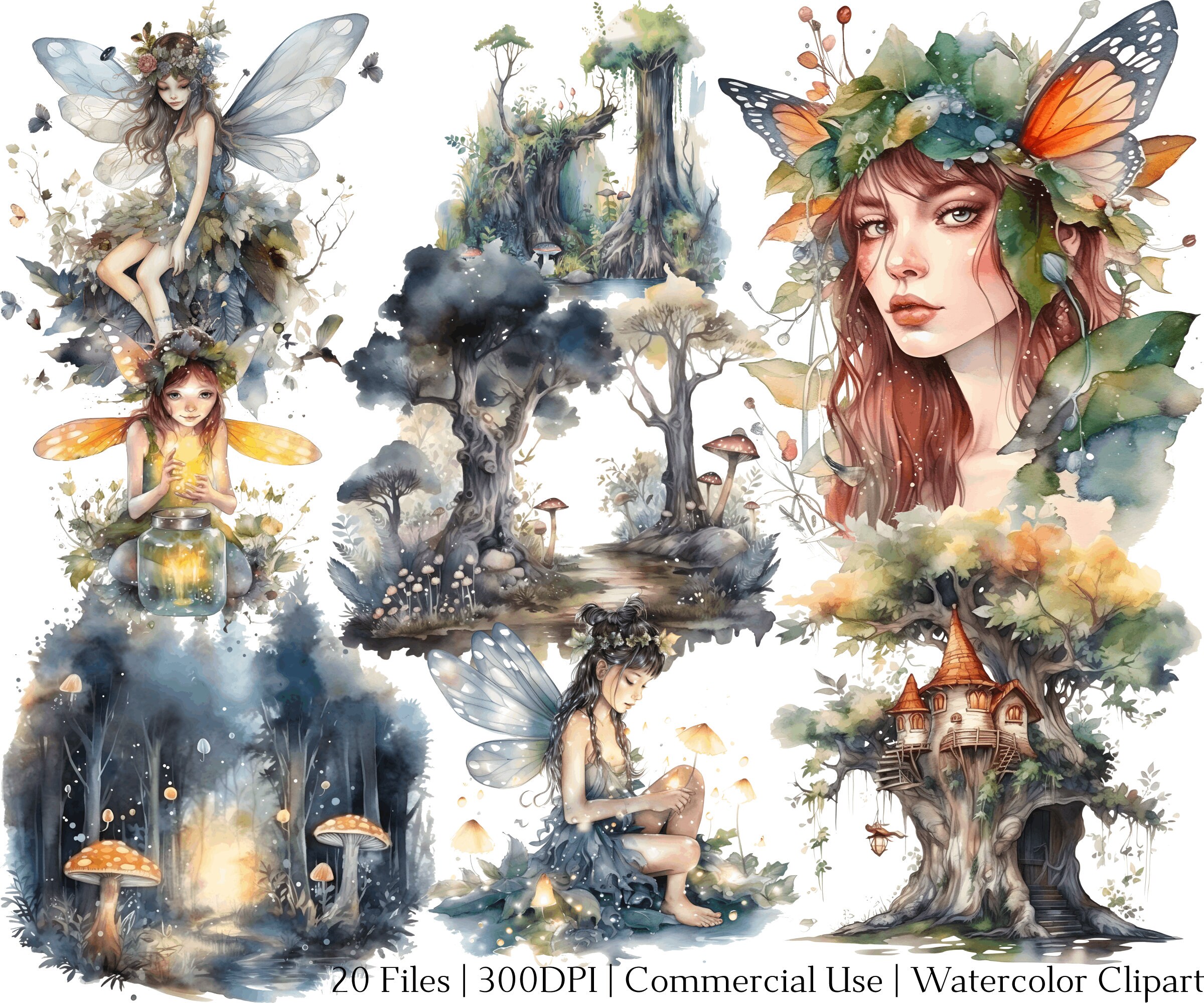 Watercolor Magical Woodland Fairy Clipart Set of 20 Files With Instant ...