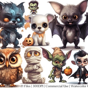 Watercolor Cute Halloween Decorations Clipart Set of 21 Files With ...