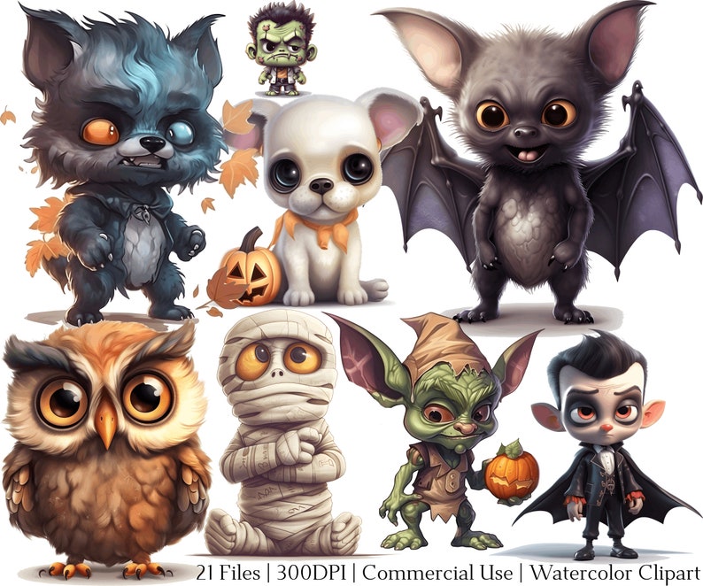 Watercolor Halloween Clipart Set, Spooky Graphics (PNG + PDF) - Etsy