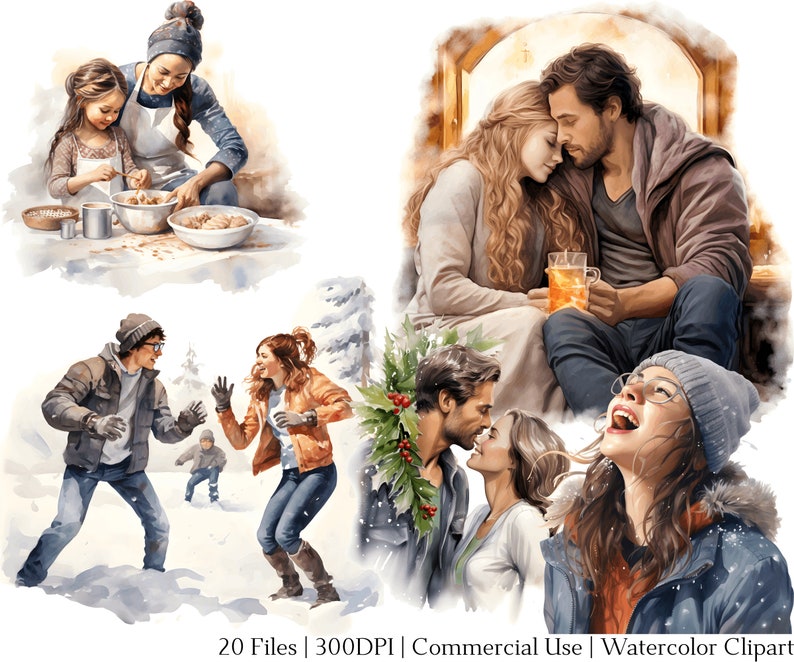 Watercolor Wintertime Fun Clipart Set of 20 Files With Instant Download ...