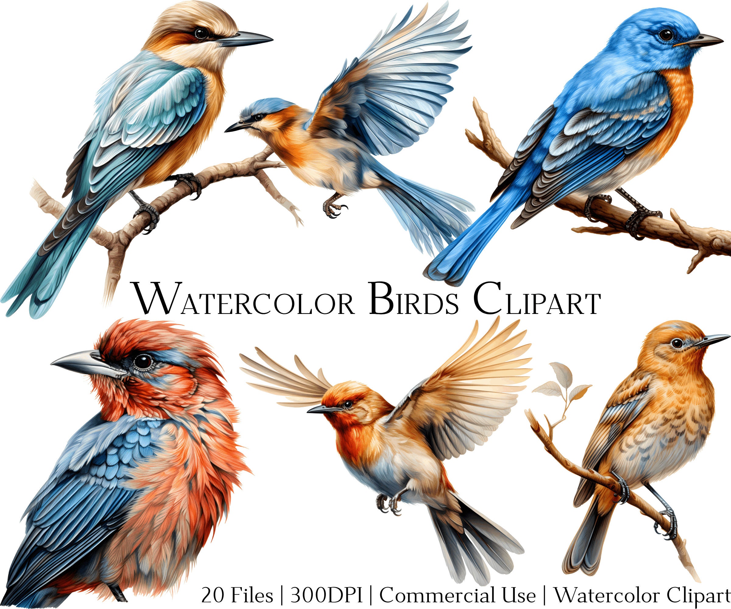 Watercolor Birds Clipart Set of 20 Files With Instant Download ...