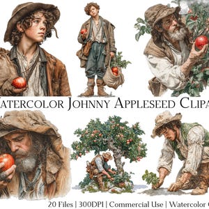 Watercolor Johnny Appleseed Clipart Set: Commercial Use PNG & PDF ...