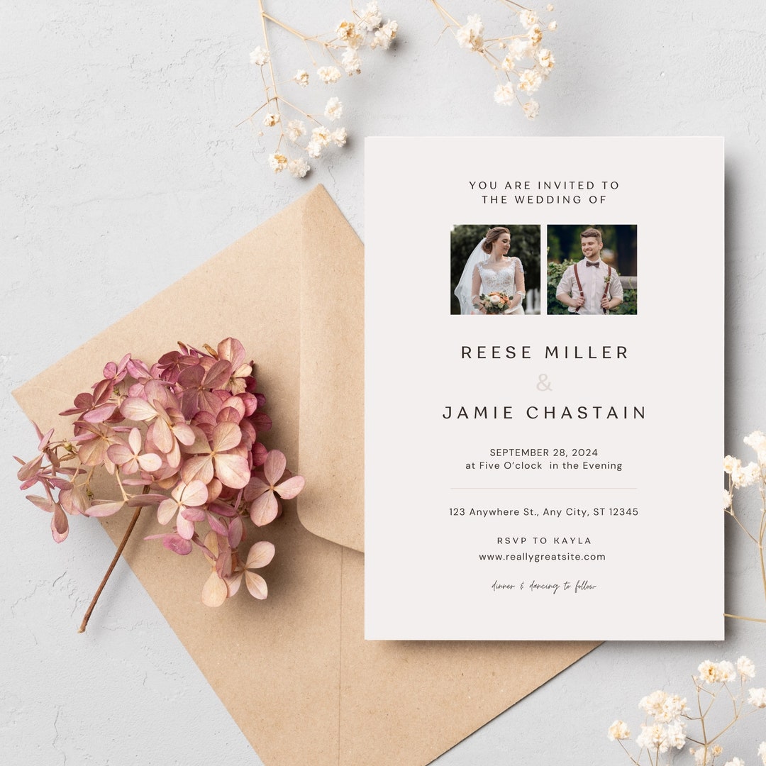Simple Bohemian Wedding Invitation Template, Canva Template Download ...