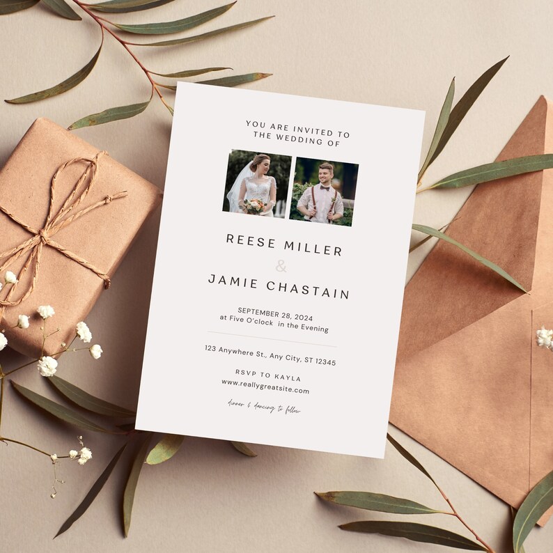 Simple Bohemian Wedding Invitation Template, Canva Template Download ...