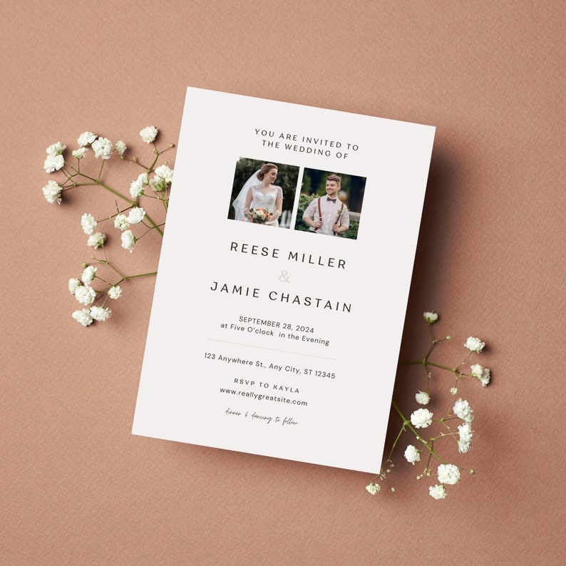 Simple Bohemian Wedding Invitation Template, Canva Template Download ...