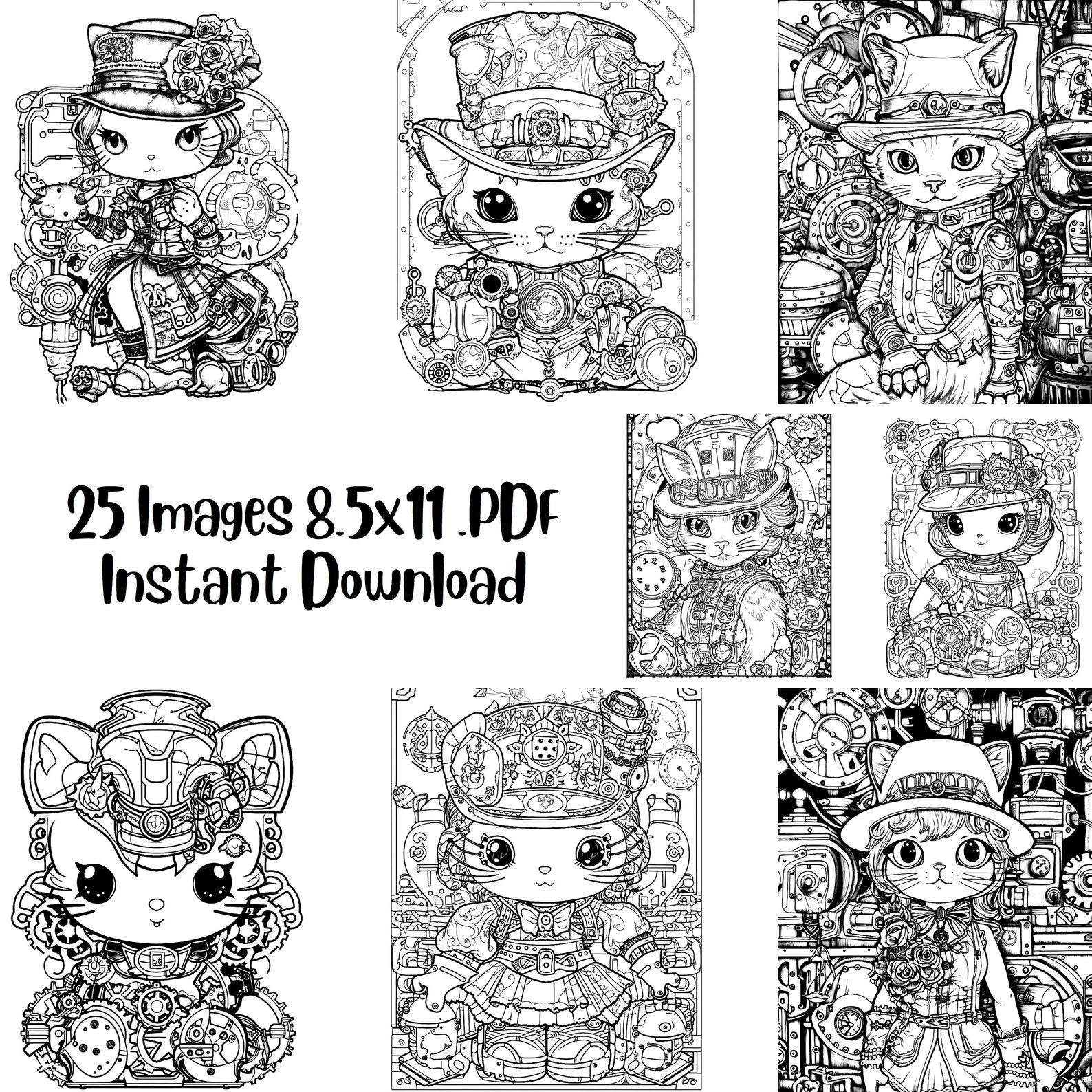Advanced Steampunk Cats Coloring Pages, Cute Cat Steampunk Coloring ...