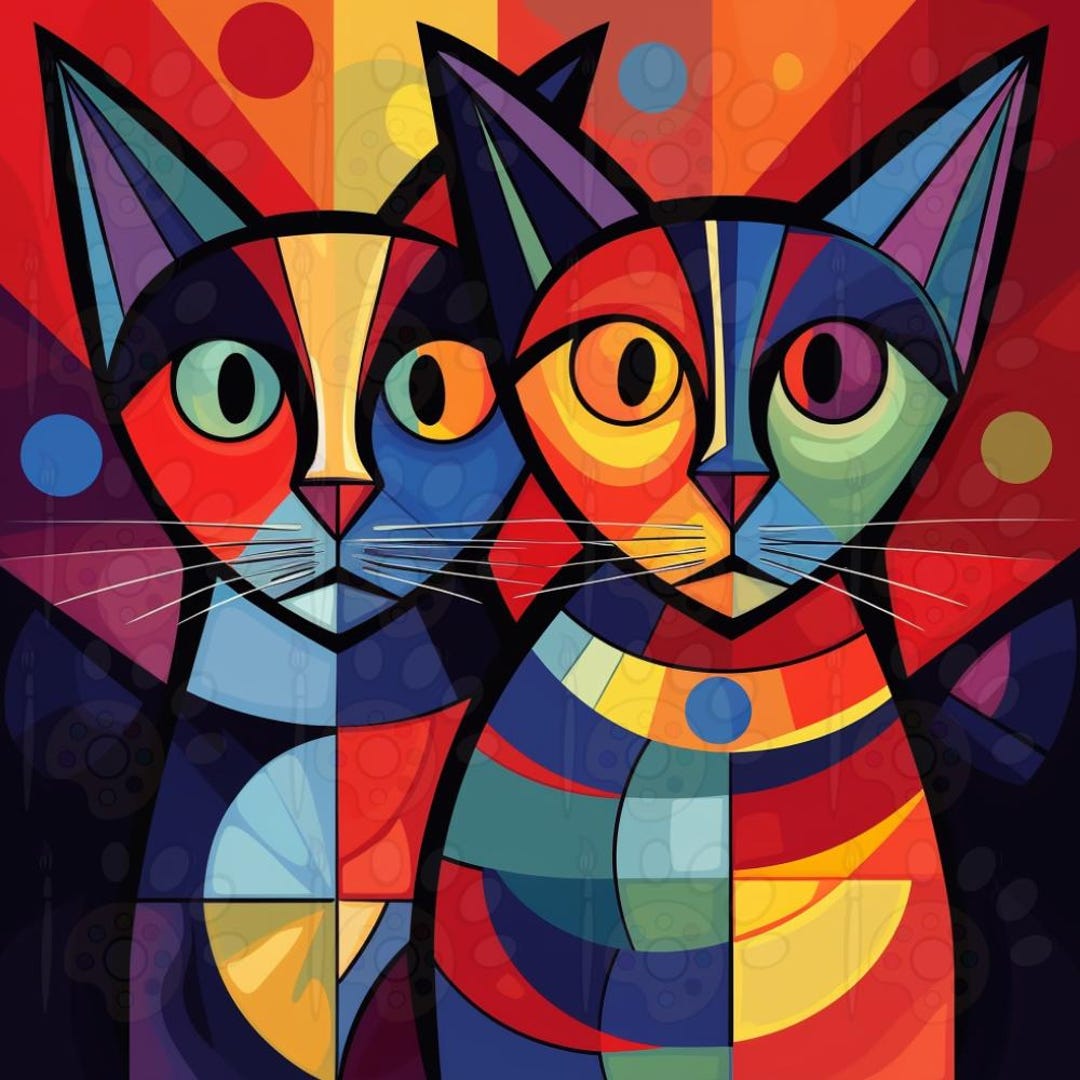 Abstract Picasso-style Cats Canvas Wall Art | Bold Modern Cat Painting ...