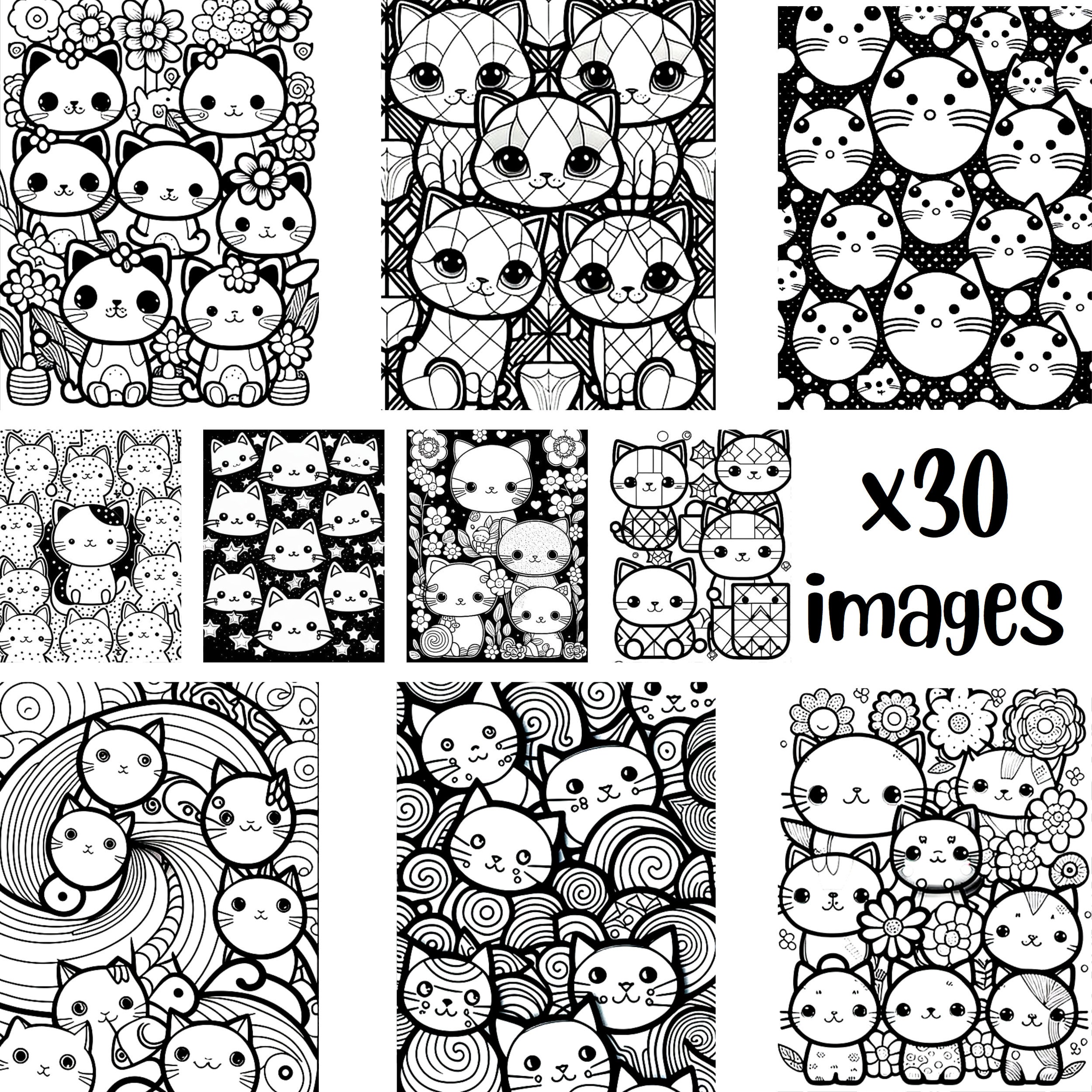 Geometric Shapes and Cats Coloring Pages, 30 Pages 8.5x11 .PDF Instant ...