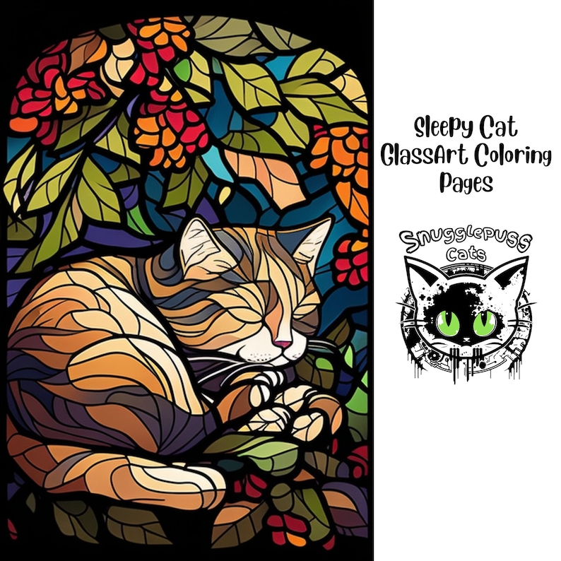 Sleepy Cats Stained Glass Coloring Pages Cat Glass Hobby Art - Etsy