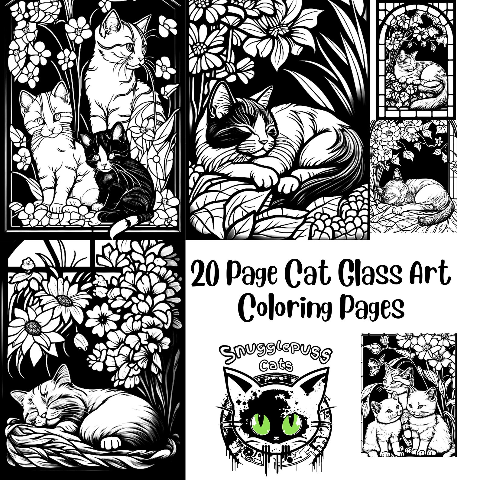 Sleepy Cats Stained Glass Coloring Pages Cat Glass Hobby Art - Etsy
