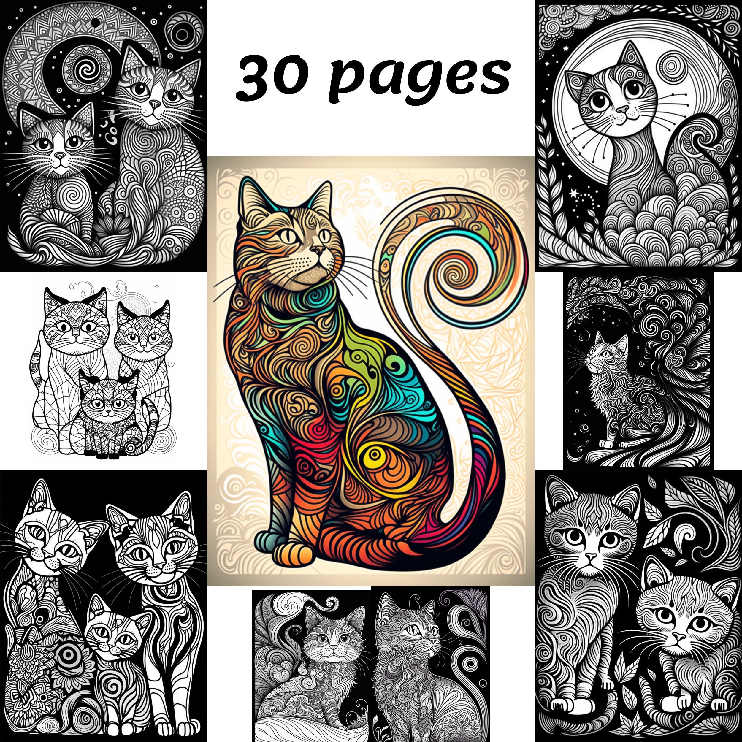 Psychedelic Coloring Cat Pages Coloring, Adult Coloring Meditation, Cat ...