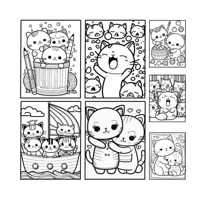 Super Cute Coloring Book Kawaii Cats Cute Kitties Coloring Activity ...