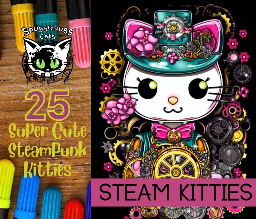Advanced Steampunk Cats Coloring Pages, Cute Cat Steampunk Coloring ...