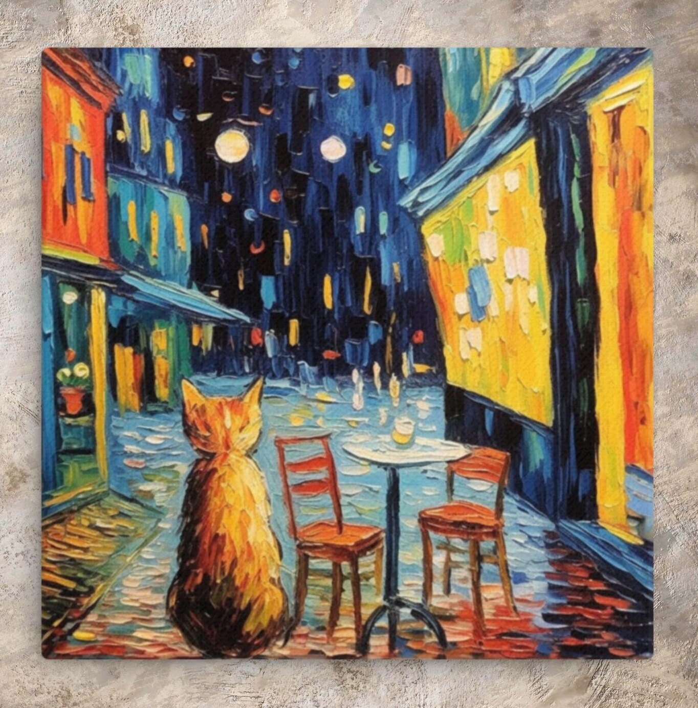 Van Gogh Cafe Terrace at Night Kitty, Wall Art Van Gogh Inspired Cat ...
