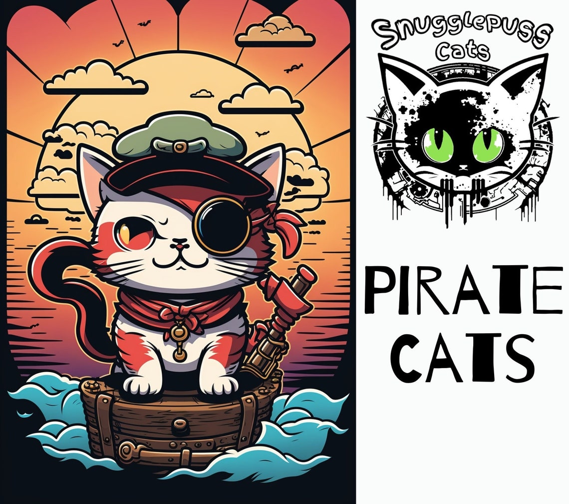 Cat Pirates Coloring Pages. Fun Coloring Book Simple Cute Cat Pirates ...