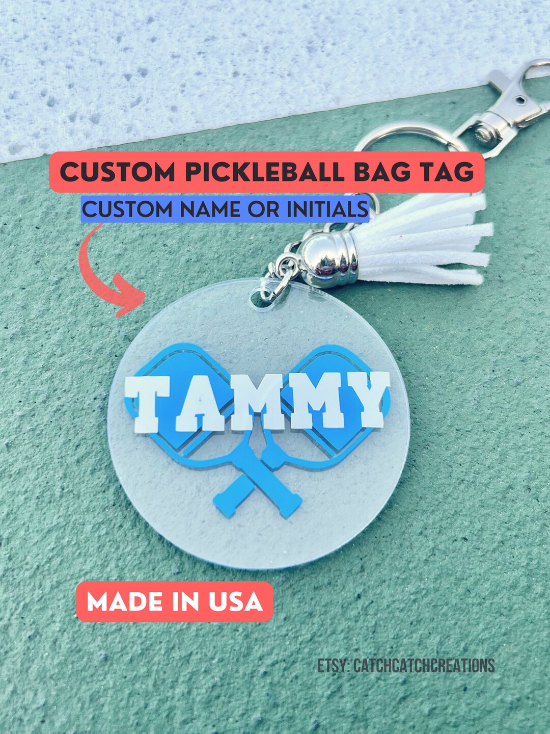 Custom Pickleball Paddle Name Bag Tag Personalized Pickleball Keychain ...