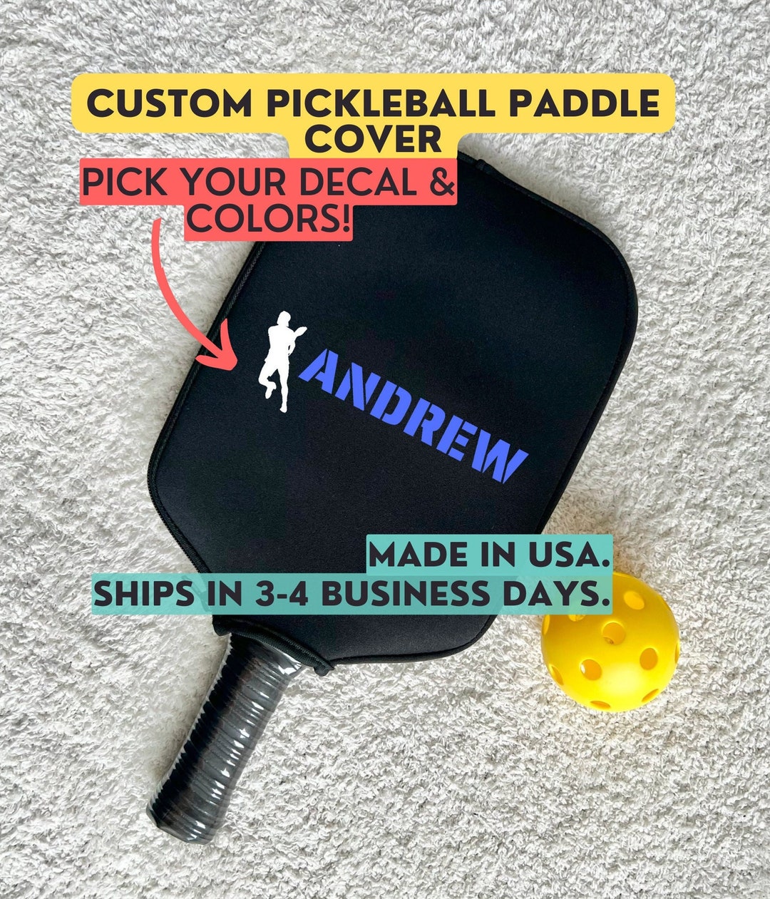 Personalized Pickleball Paddle Cover Custom Pickleball Cover Racquet ...