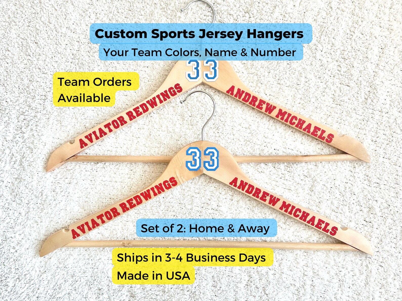 Set of 2 Custom Sport Jersey Hanger for Kids Sport Jersey - Etsy
