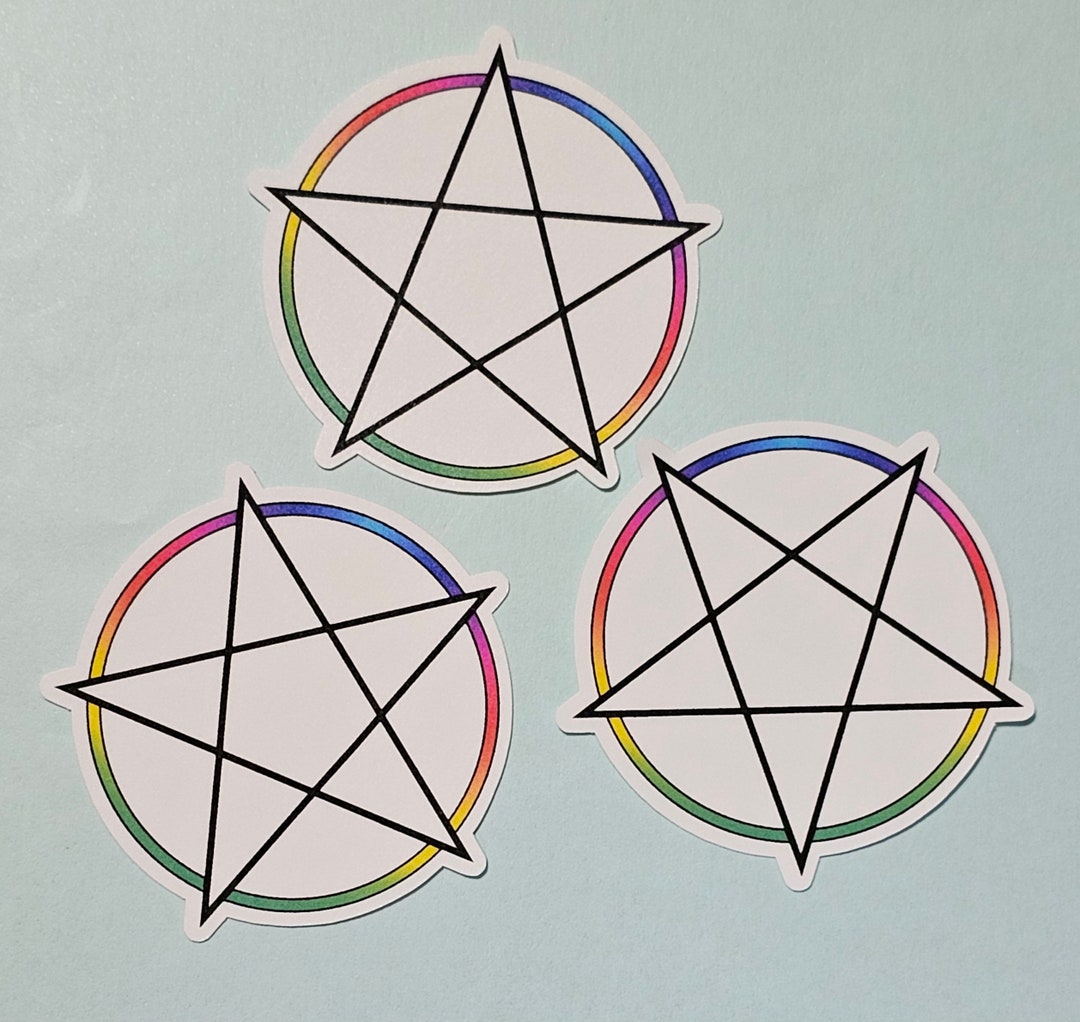 Rainbow Inverted Pentacle Sticker Black Star Laminated - Etsy