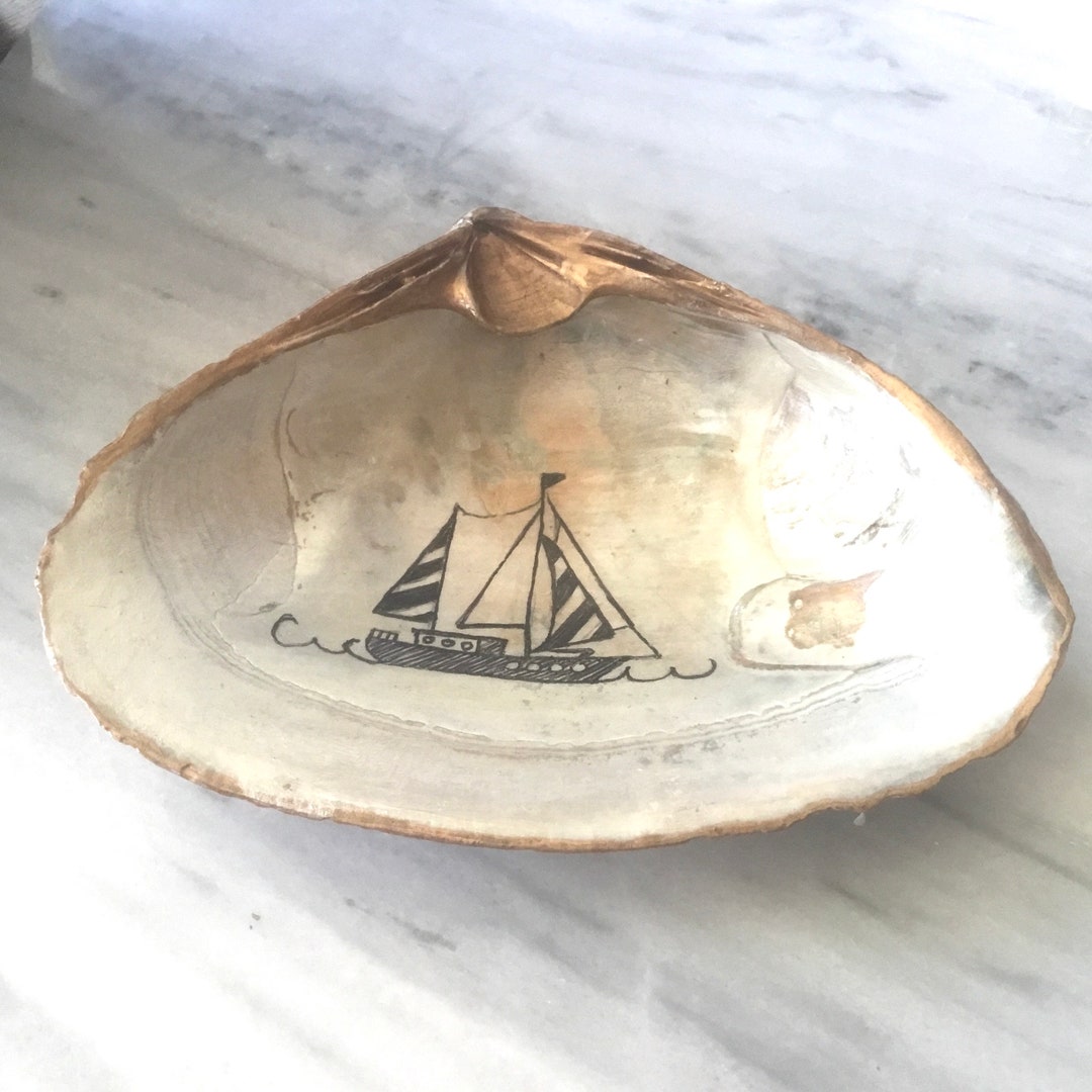 Hand-painted Seashell Trinket Dish: Nautical Sailboat Art - Etsy