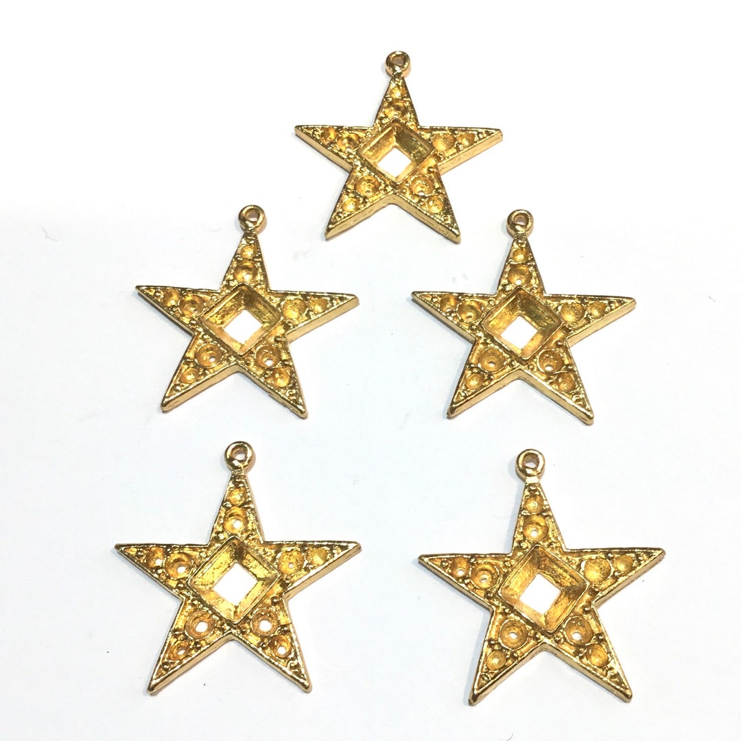 Vintage Gold Star Rhinestone Pendants: Jewelry Making Supplies (lot of ...