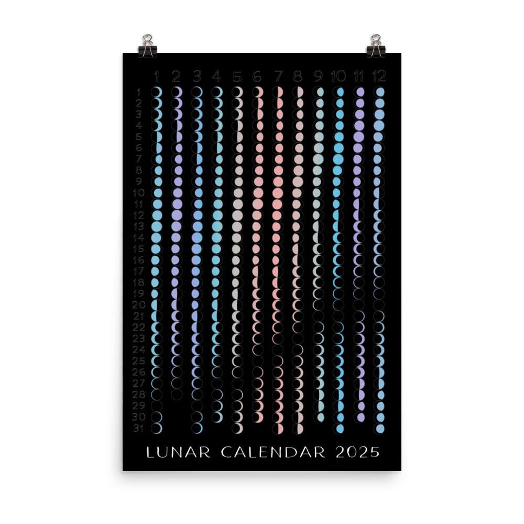 2025 Lunar Phases Calendar Poster, Minimalist Moon Phases Wall Calendar ...