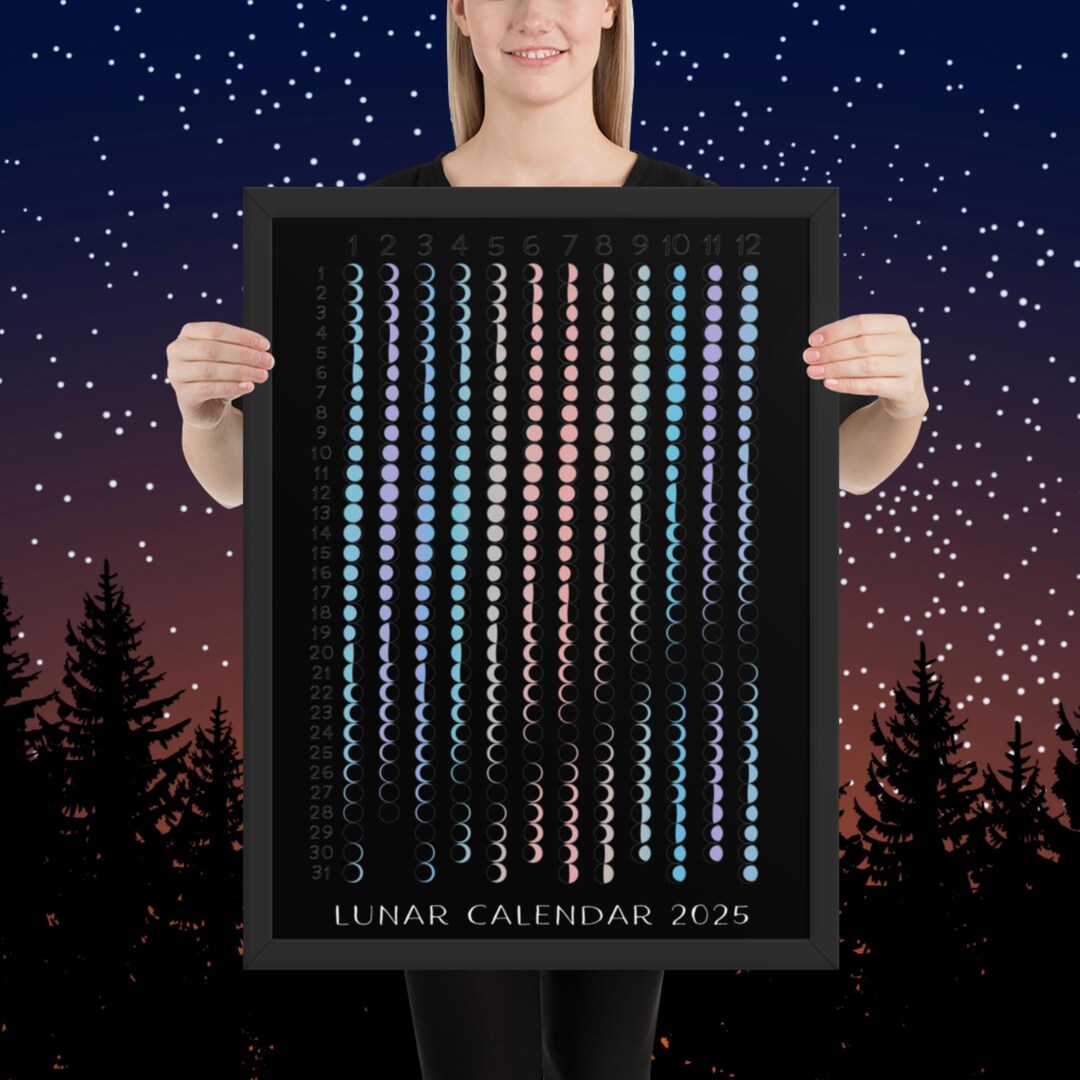 2025 Lunar Phases Calendar Framed Poster, Minimalist Moon Phases Wall ...