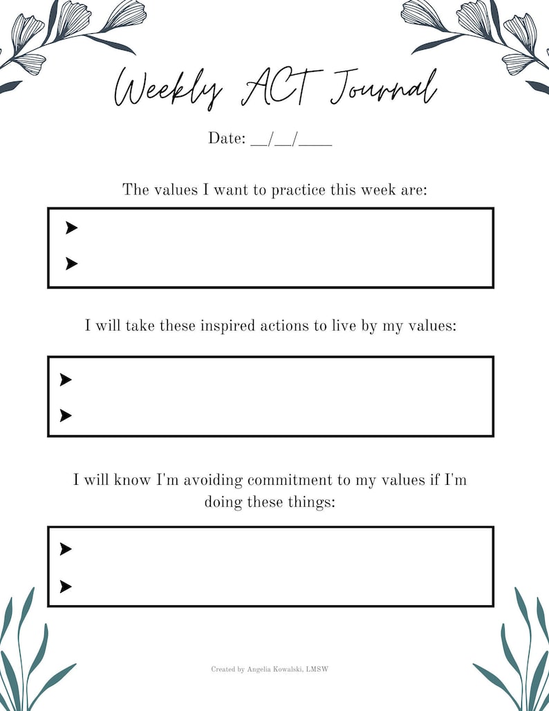 Weekly Acceptance and Commitment Therapy Journal Page - Etsy