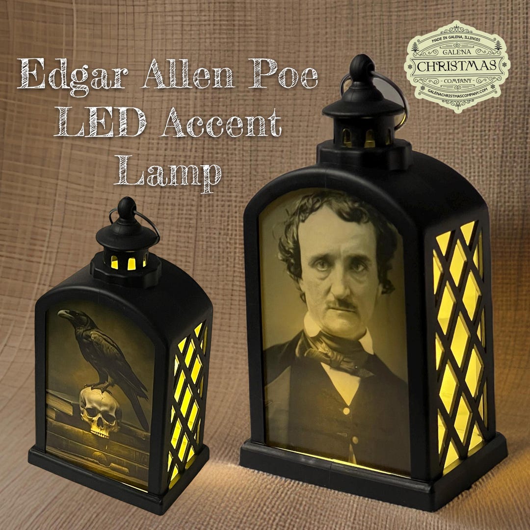 Edgar Allen Poe Raven Skull - Lantern LED Accent Lamp 6-inch / NOS/001 ...