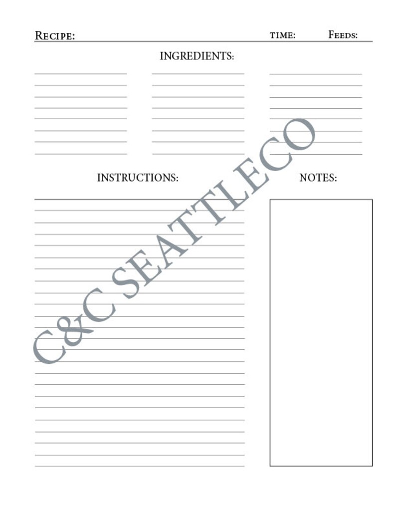 Blank Recipe Card | Digital Download - Etsy