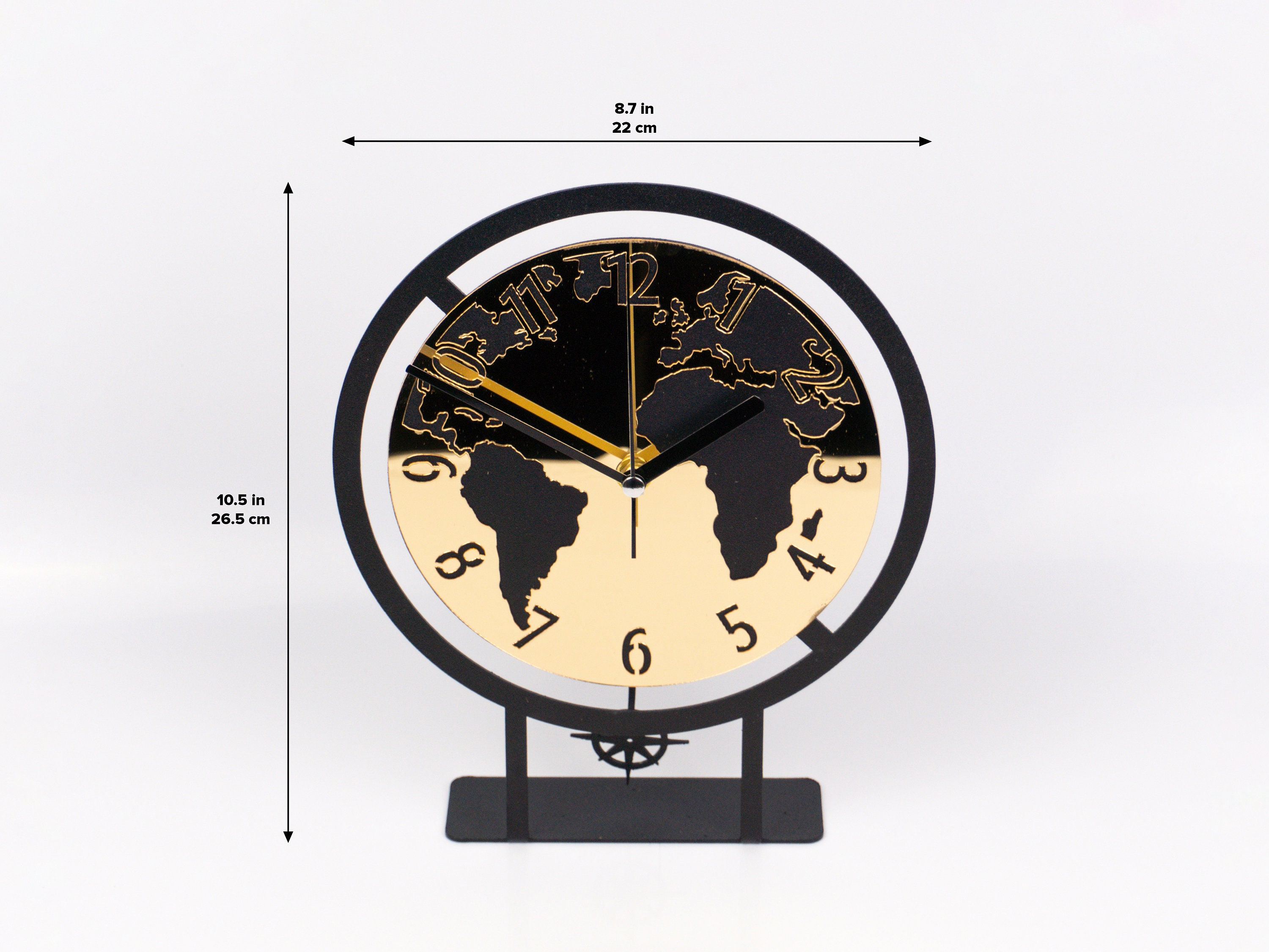 World Map Mirror Table Clock, Classic Small Round Clock, Silent Non ...