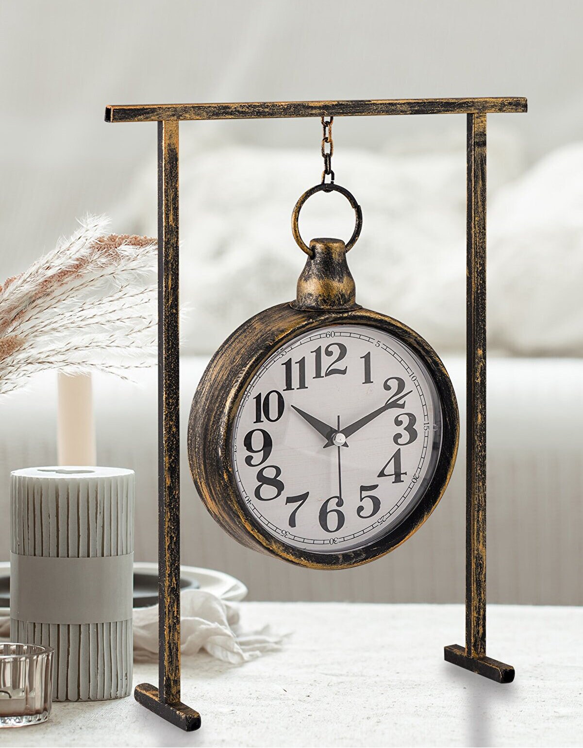 Black & Gold Desk Clock, Table Clock, Classic Small Round Clock With ...