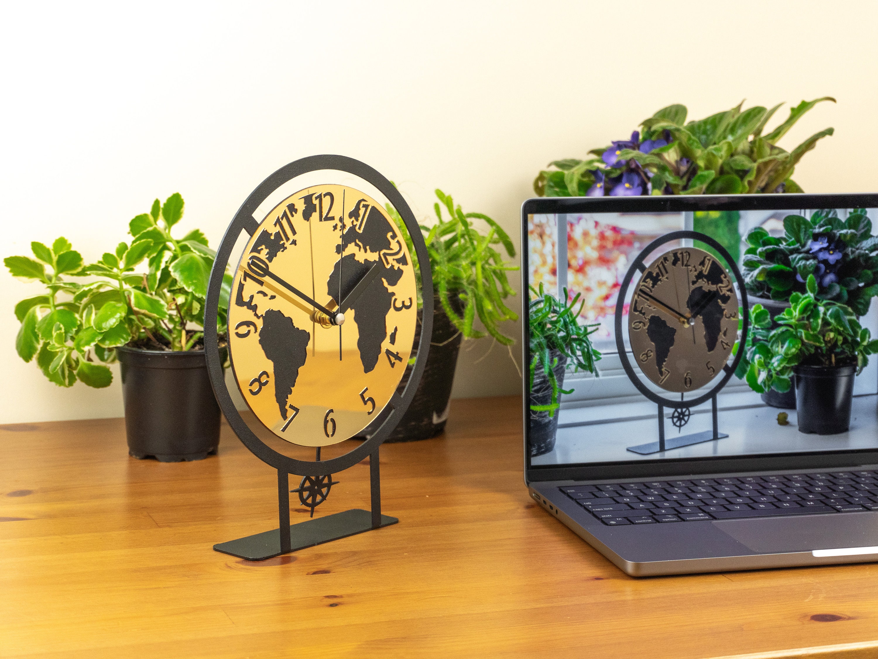 World Map Mirror Table Clock Classic Small Round Clock - Etsy